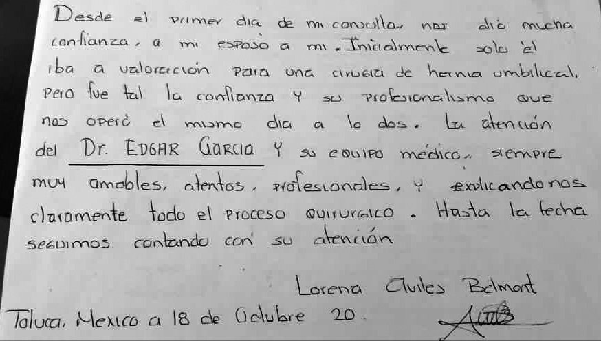 Pacientes Lorena Aviles Belmont & Juan Sergio Mena | Clínica de Hernias